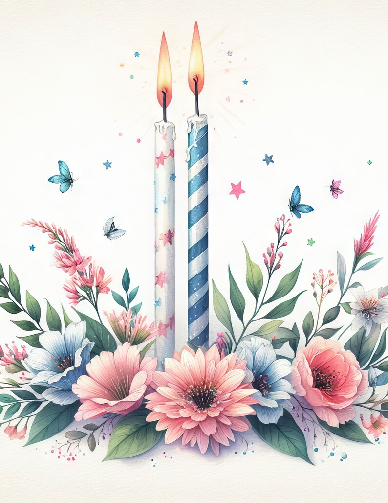 Birthday Candles: 10 High Res Watercolor Jpgs for Junk Journaling ...
