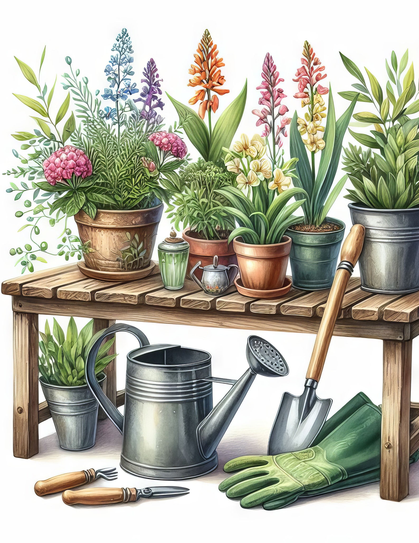 Gardening Tools Clip Art Kit 10 High Res Watercolor Jpgs for Junk ...
