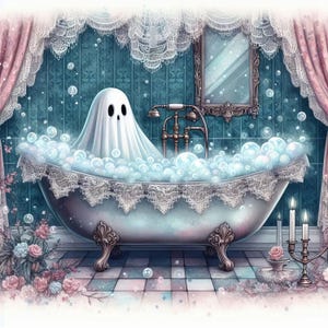 Victorian Ghost in Bubble Bath: 10 High Res Watercolor Jpgs for Junk ...