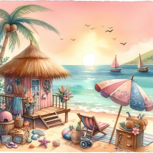 Whimsical Beach Vacation Clip Art 10 High Res Watercolor Jpgs for Junk ...