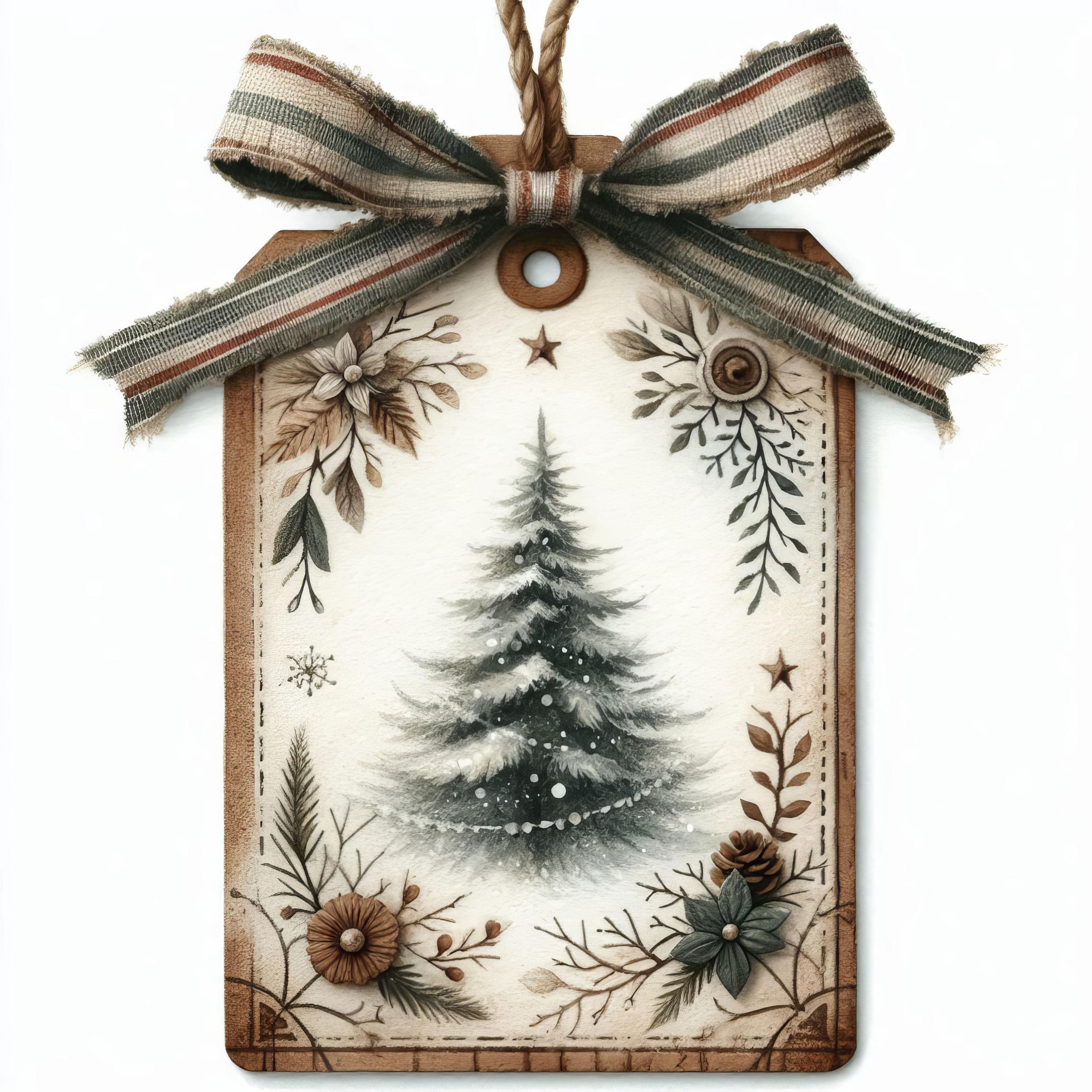 Rustic Christmas Tags: 10 High Res Watercolor Jpgs, Junk Journaling ...