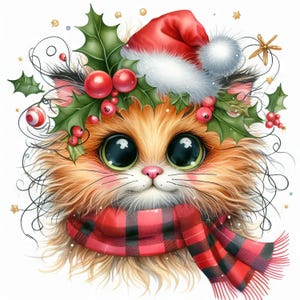 Cute Christmas Cat: Clip Art 10 High Res Watercolor Jpgs Junk ...