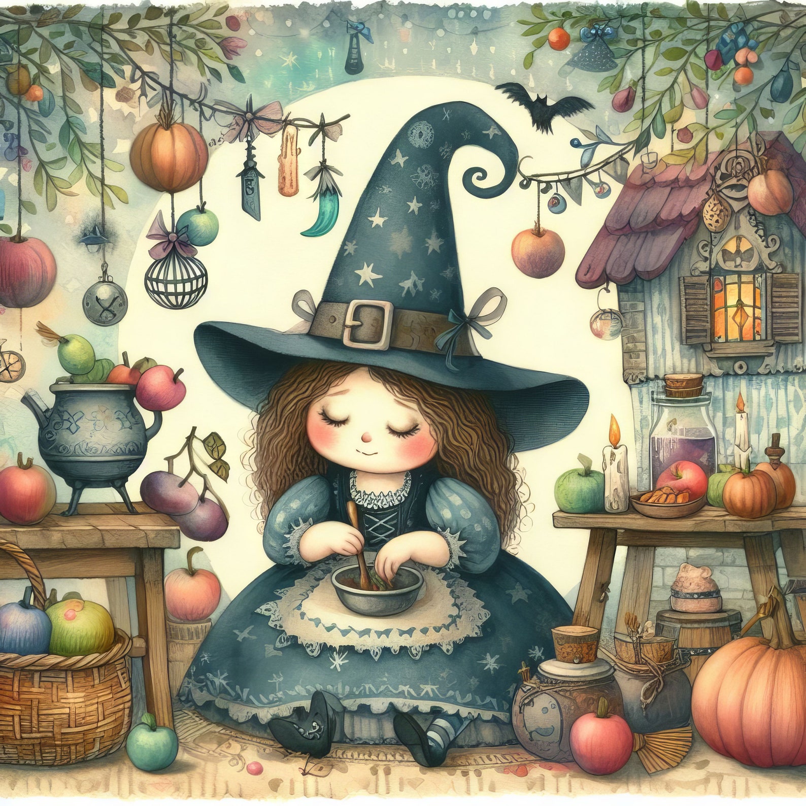 Whimsical Witch: Clip Art, 10 High Res Watercolor Jpgs, Junk Journaling ...