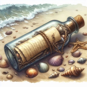 Note in a Bottle: Clip Art Bundle 10 High Res Watercolor Jpegs Junk ...