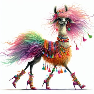 Quirky Fancy Llama Clip Art 10 High Res Watercolor Jpgs for Junk Journaling Scrapbooking Card ...