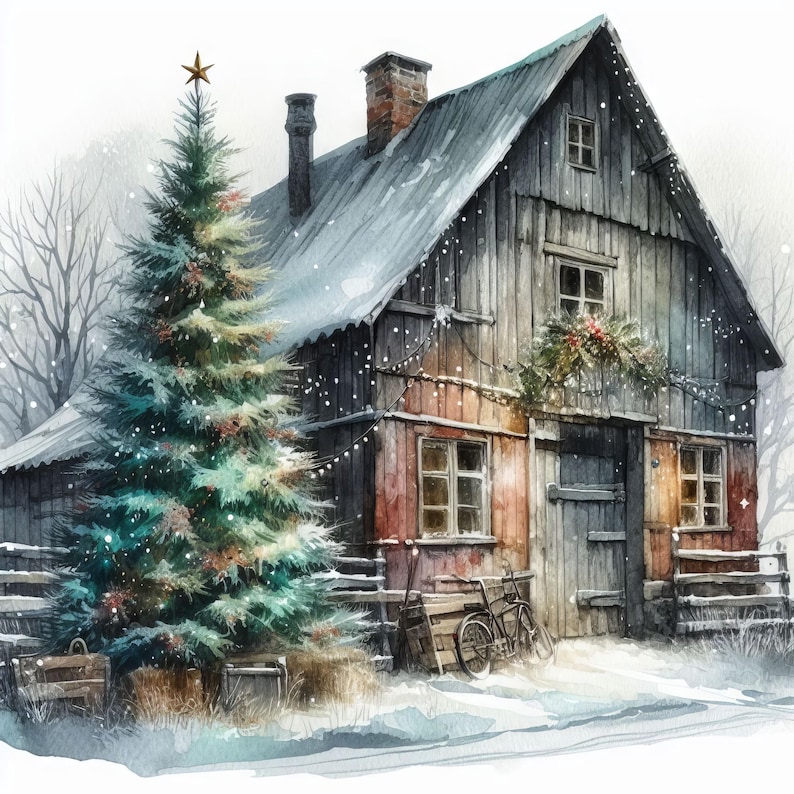 Christmas on the Farm Clip Art 10 High Res Watercolor Jpgs Junk ...