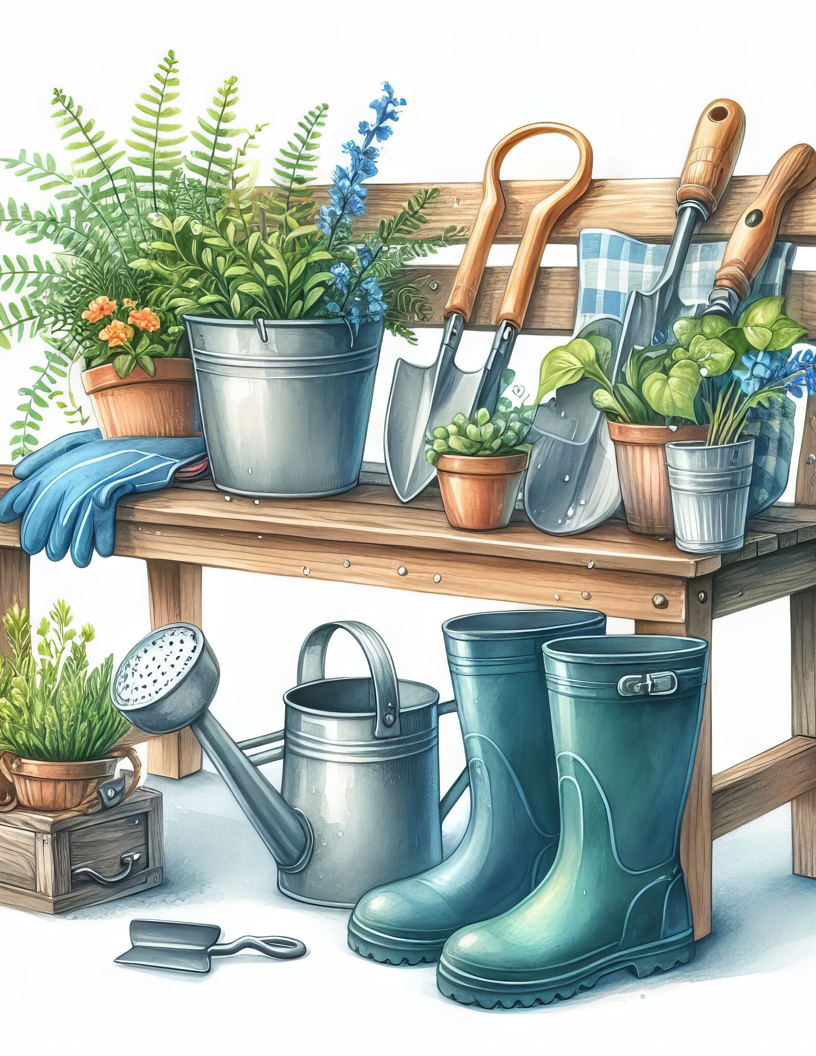 Gardening Tools Clip Art Kit 10 High Res Watercolor Jpgs for Junk ...