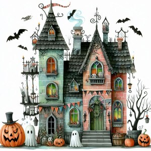 Whimsical Haunted House: Clip Art Bundle 10 High Res Watercolor Jpgs ...