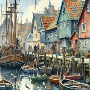 The Harbor Clip Art Kit 10 High Res Watercolor Jpgs for Junk Journaling ...