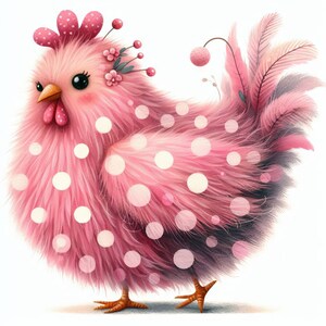 Pink Polka Dot Chicken: Clip Art, 10 High Res Watercolor Jpgs, Junk ...