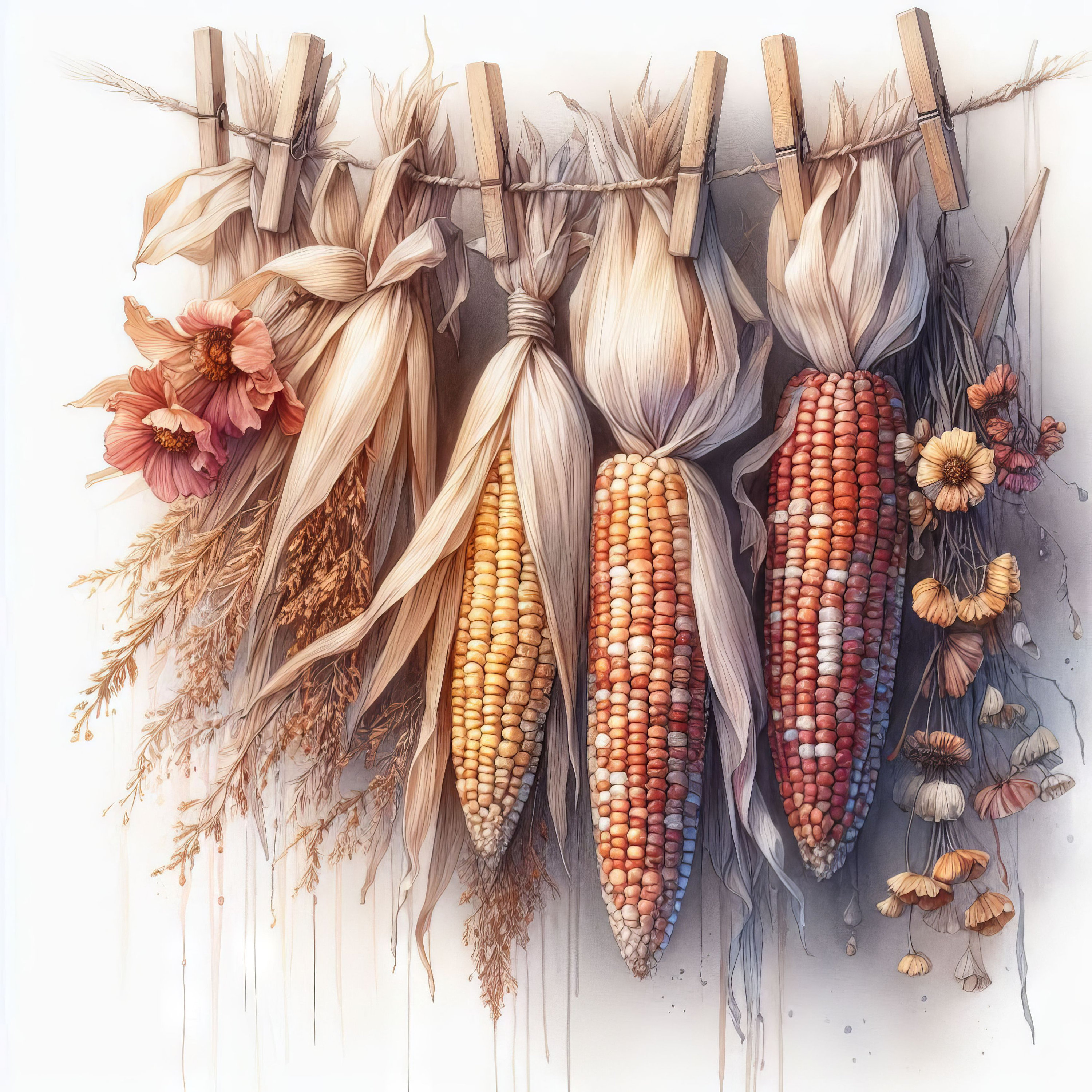Dried Corn Clip Art 10 High Res Watercolor Jpgs for Junk Journaling ...
