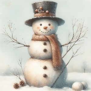 Primitive Snowman: Clip Art, 10 High Res Watercolor Jpgs, Junk ...