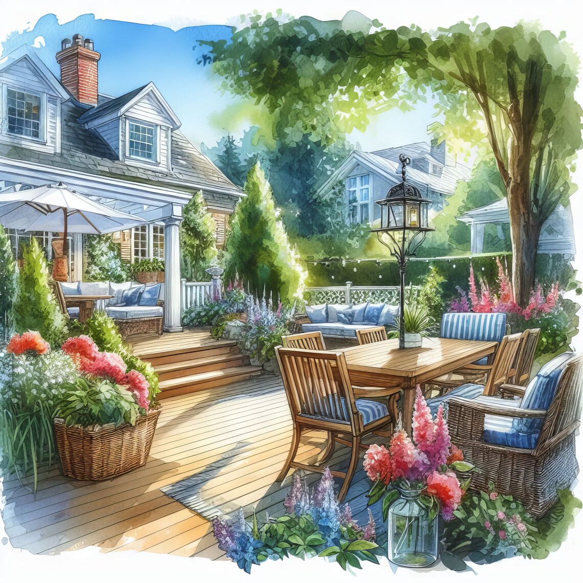 Summer Backyard: Clip Art 10 High Res Watercolor Jpgs for Junk ...