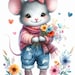 Mouse With Flowers 10 High Res Watercolor Jpgs, Junk Journaling ...