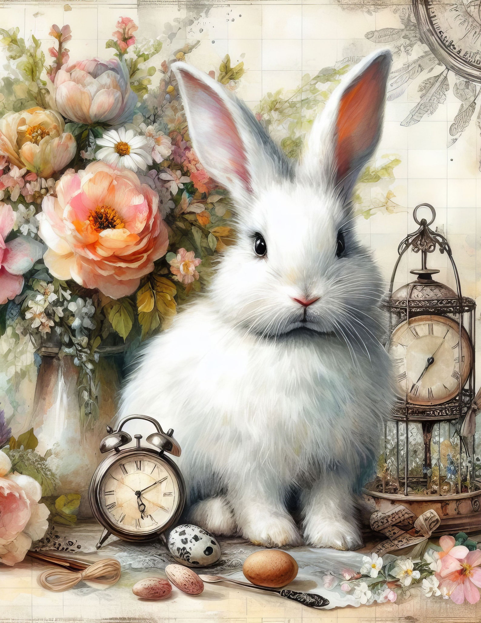 Vintage White Rabbit Bundle 10 High Res Watercolor Jpgs for Junk Journaling, Scrapbook, Crafts ...