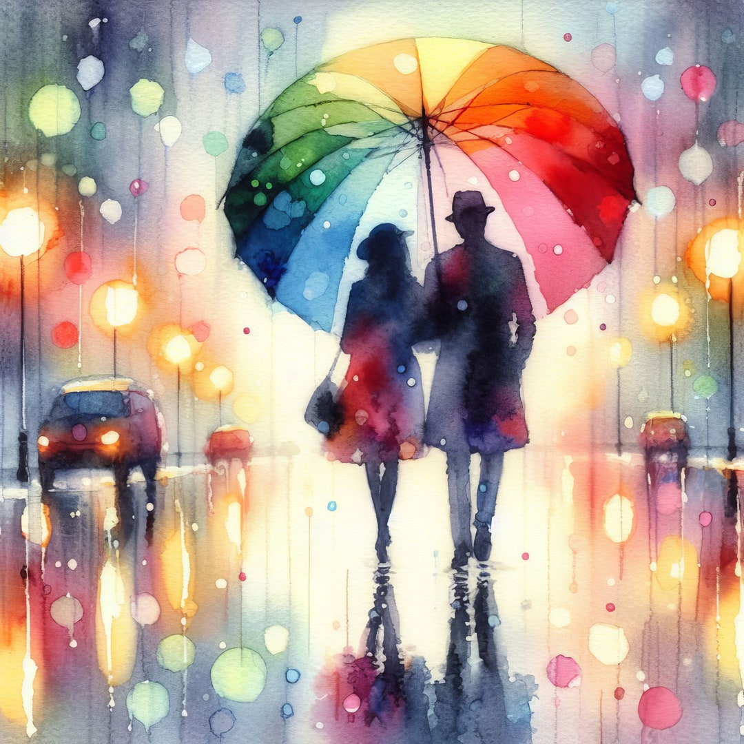 Walking in the Rain Clip Art 10 High Res Watercolor Jpgs for Junk ...