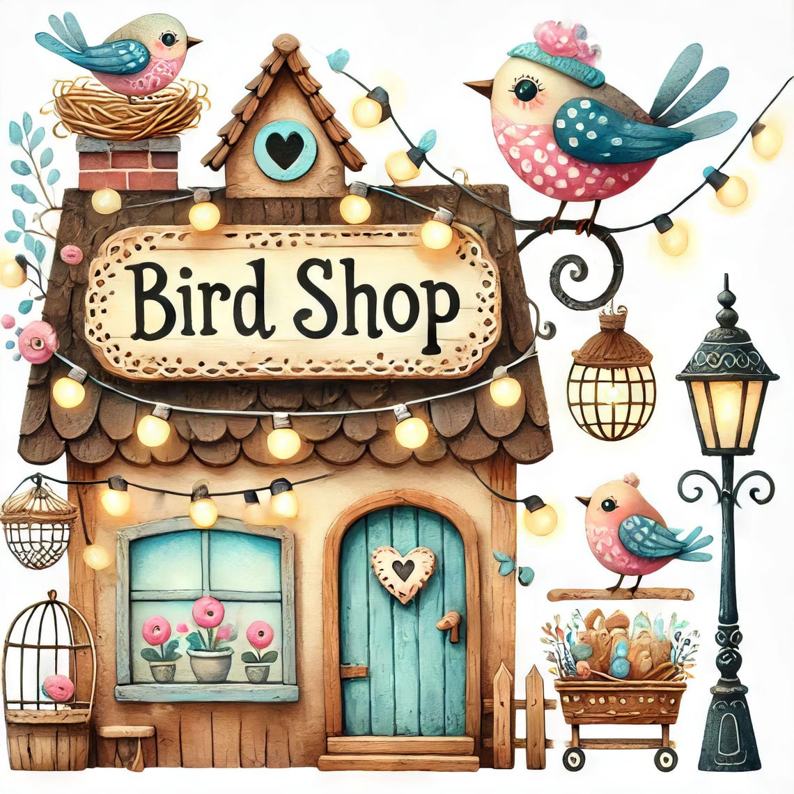 Bird Shop 10 High Res Watercolor Jpgs Junk Journaling, Scrapbooking ...