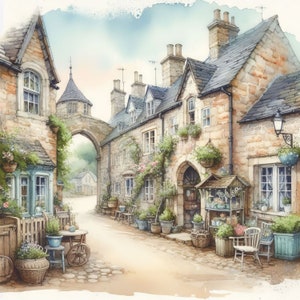 Rustic Village 10 High Res Watercolor Jpgs for Junk Journaling ...