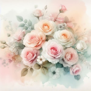 Pastel Roses Clip Art 10 High Res Watercolor Jpgs for Junk Journaling ...