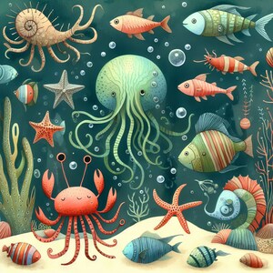 Whimsical Ocean Life Clip Art Bundle 10 High Res Watercolor Jpgs for ...