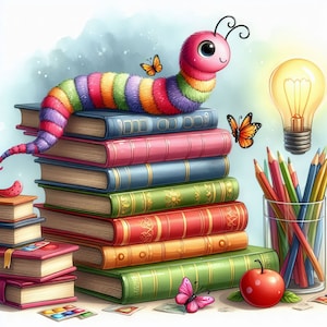 Bookworm Clip Art Bundle 10 High Res Watercolor Jpgs for Junk ...