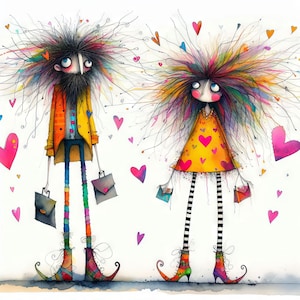 Quirky Love: Clip Art 10 High Res Watercolor Jpgs Junk Journaling, Card ...