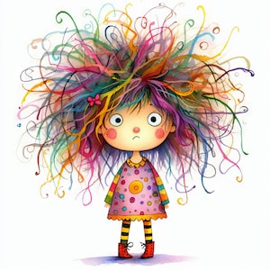 Little Girl With Frazzled Hair Clip Art 10 High Res Watercolor Jpgs ...