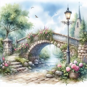 Old Stone Bridge Clip Art 10 High Res Watercolor Jpgs for Junk ...
