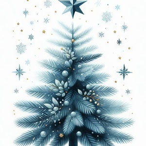 Nordic Blue Christmas Tree Clipart Bundle 10 High Res Watercolor Jpgs ...