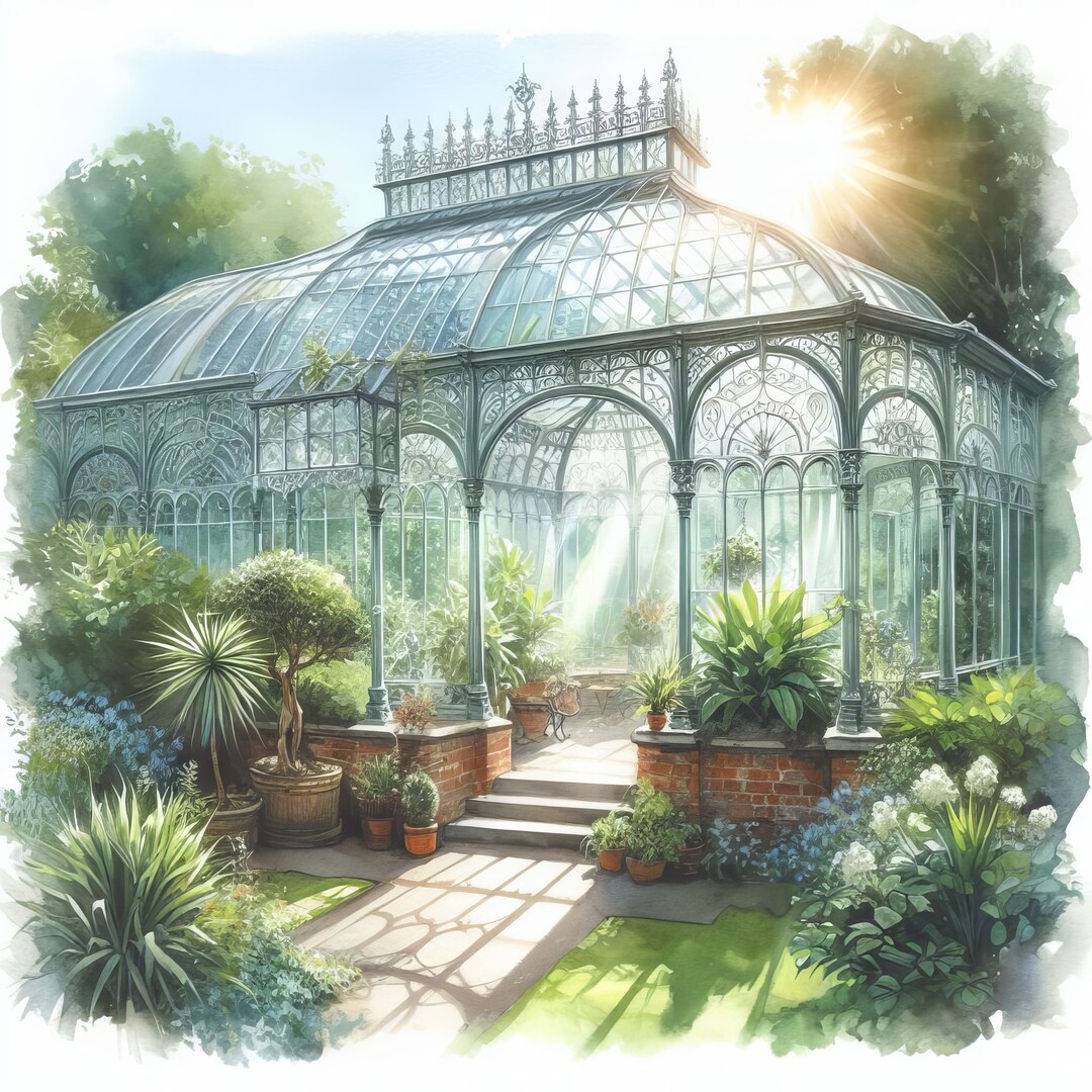 Victorian Glass Conservatory: Clip Art, 10 High Res Watercolor Jpgs ...
