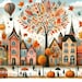 Whimsical Autumn City Clip Art 10 High Res Watercolor Jpgs Junk ...