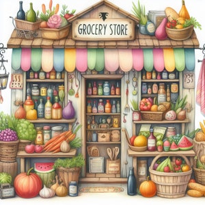 Whimsical Grocery Store Clip Art 10 High Res Watercolor Jpgs for Junk ...