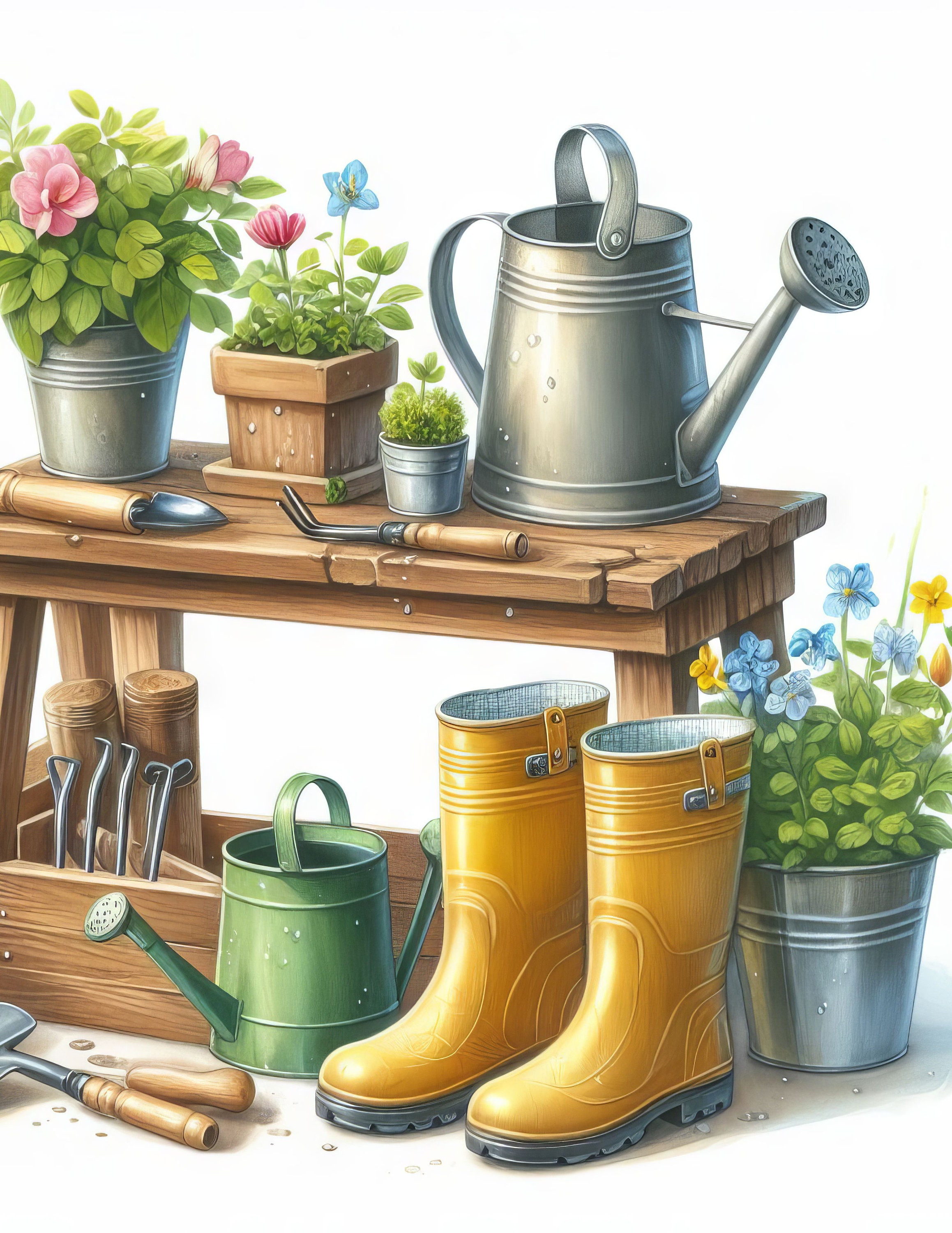 Gardening Tools Clip Art Kit 10 High Res Watercolor Jpgs for Junk ...