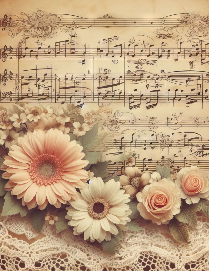 Shabby Chic Sheet Music: Clip Art, 10 High Res Watercolor Jpgs, Junk ...