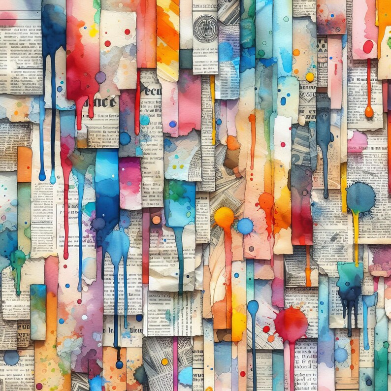 Paint and Paper Collage 10 High Res Watercolor Jpgs for Junk Journaling ...