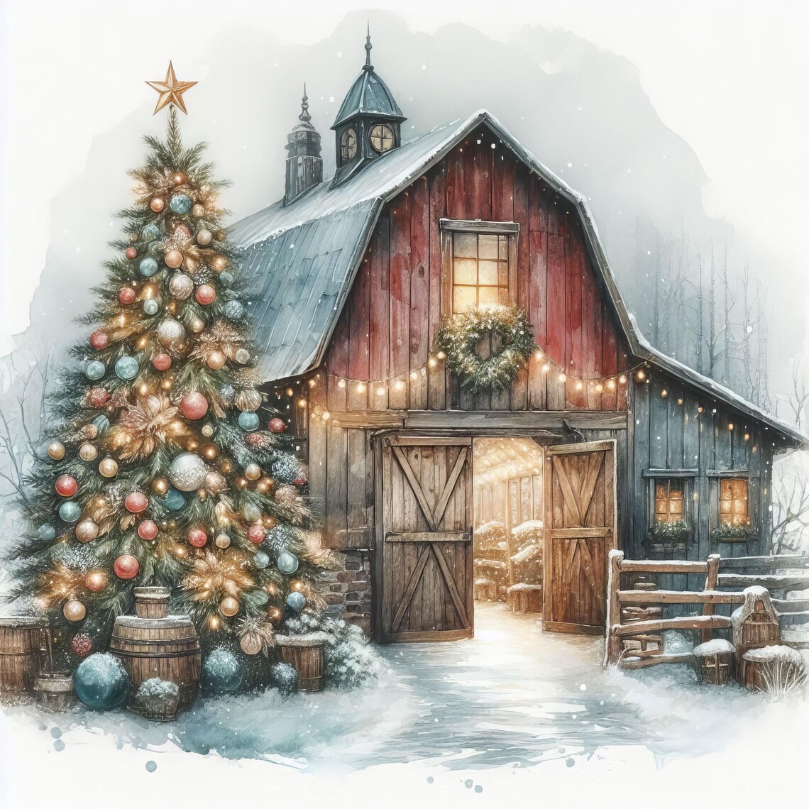Christmas on the Farm: Clip Art, 10 High Res Watercolor Jpgs, Junk ...