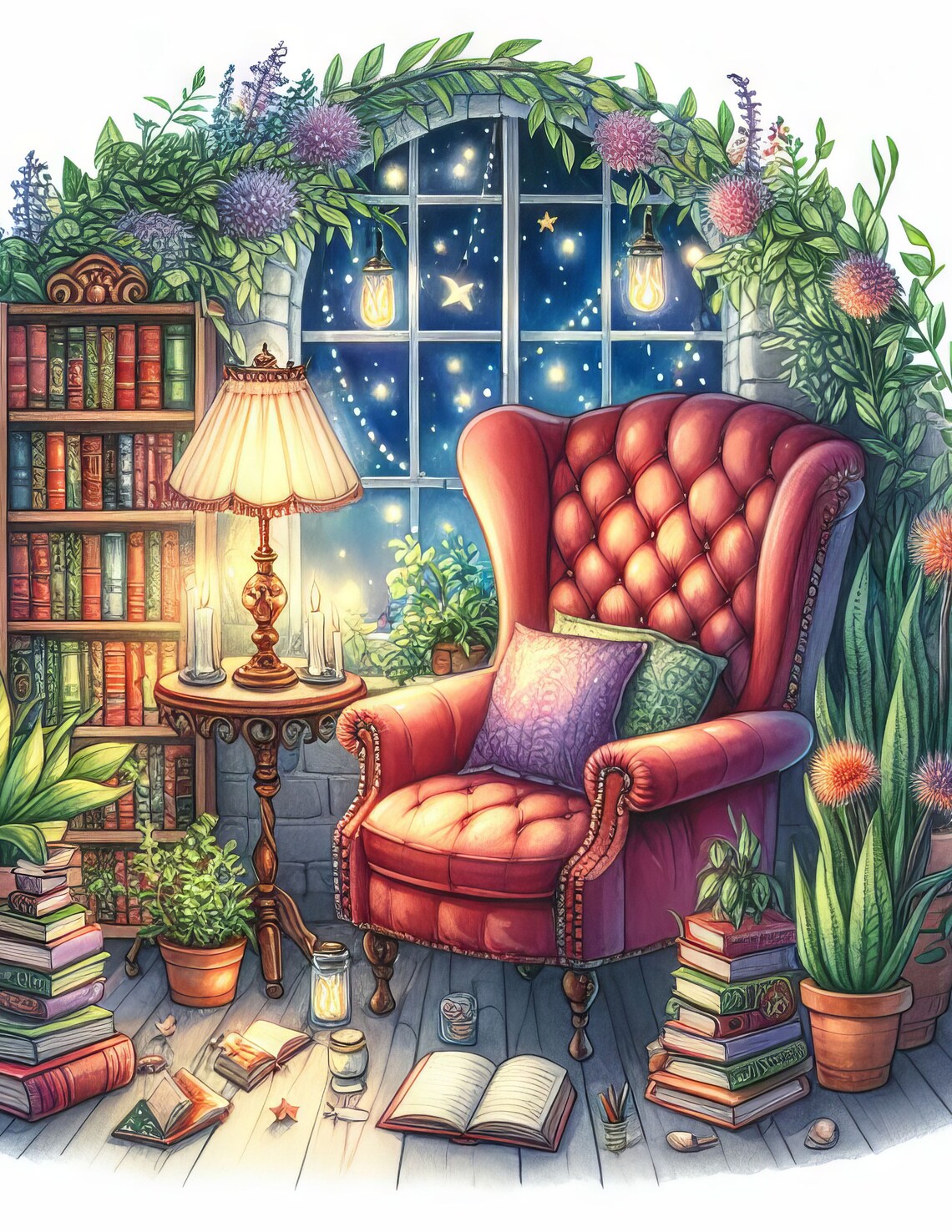 Magical Reading Nook: Clip Art, 10 High Res Watercolor Jpgs, Junk ...