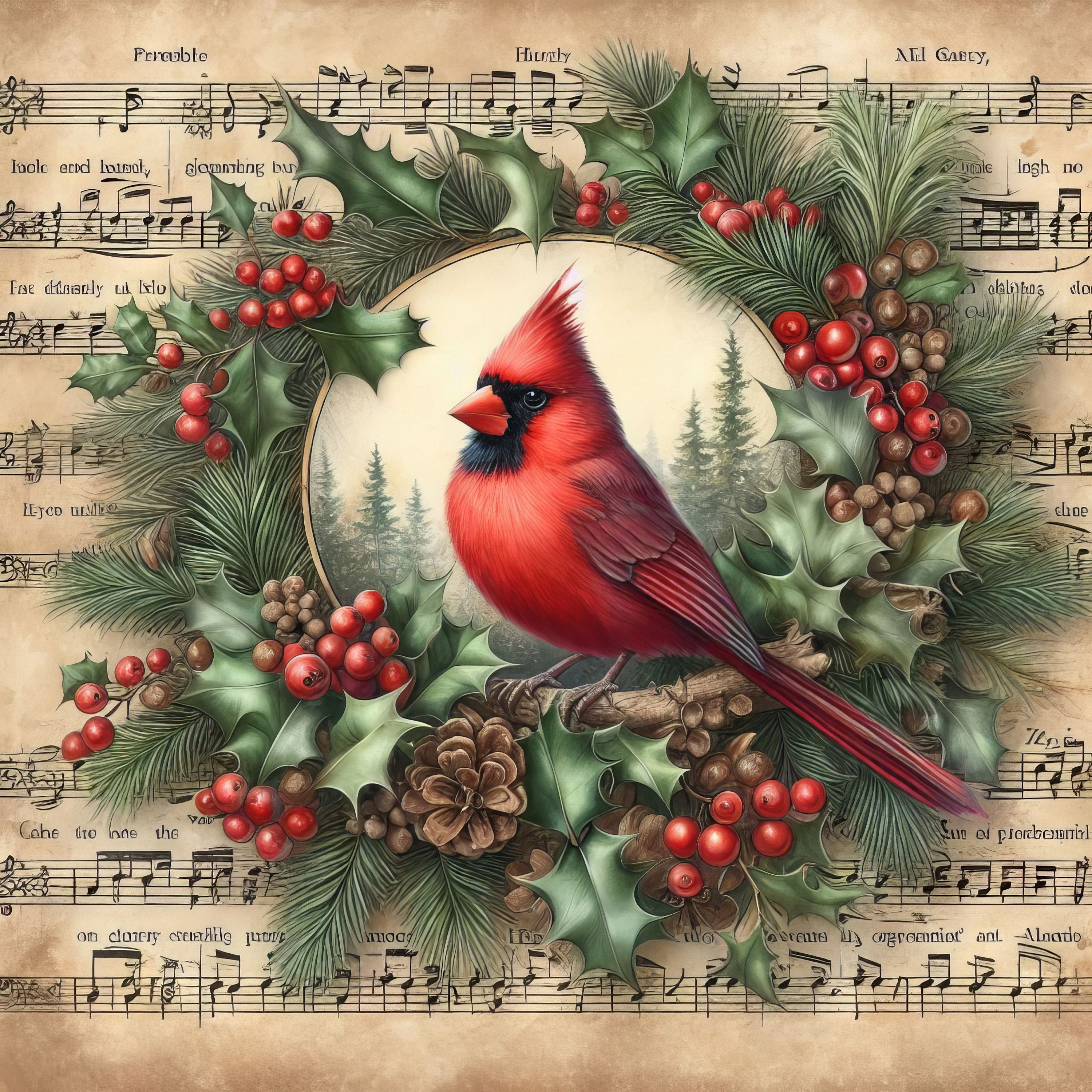 Holly and Cardinal Clip Art 10 High Res Watercolor Jpgs Junk Journaling ...