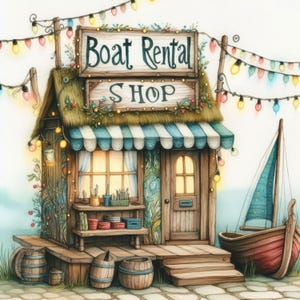 Boat Rental Shop 10 High Res Watercolor Jpgs Junk Journaling ...