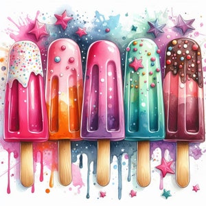 Yummy Summer Popsicles Clip Art 10 High Res Watercolor Jpgs for Junk ...