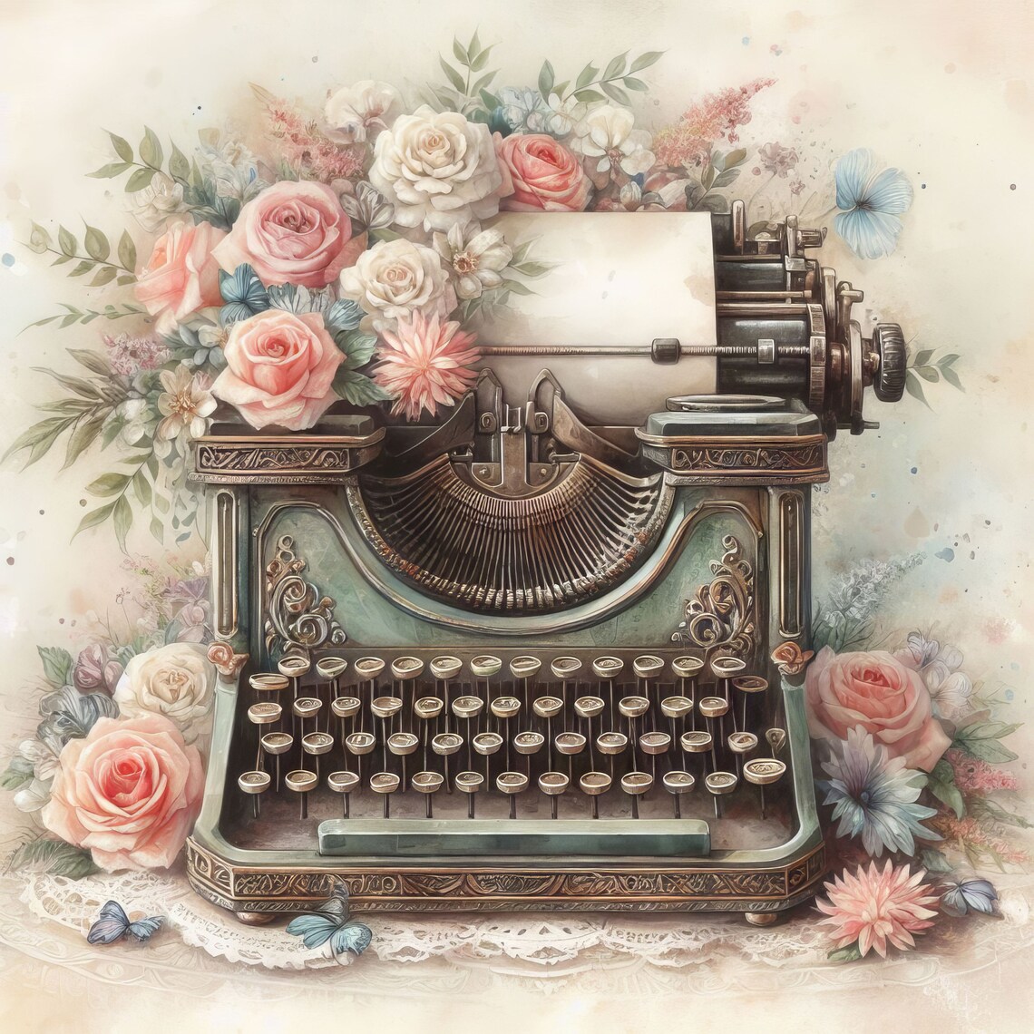 Victorian Typewriter: Clip Art, 10 High Res Watercolor Jpgs, Junk ...