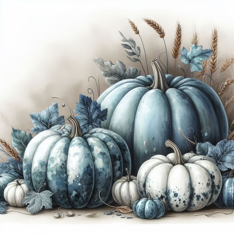 Blue and White Pumpkin Clipart - Etsy