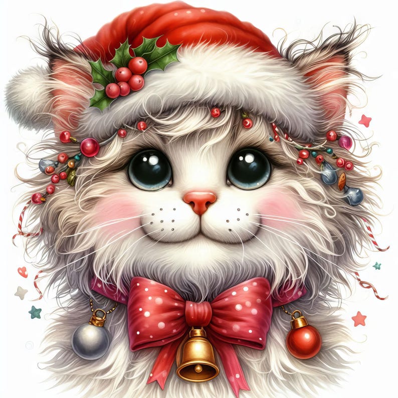 Cute Christmas Cat: Clip Art 10 High Res Watercolor Jpgs Junk ...