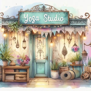 Yoga Studio Clip Art 10 High Res Watercolor Jpgs Junk Journaling ...