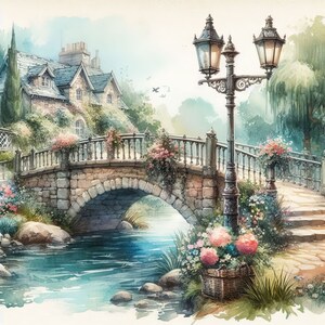 Old Stone Bridge Clip Art 10 High Res Watercolor Jpgs for Junk ...