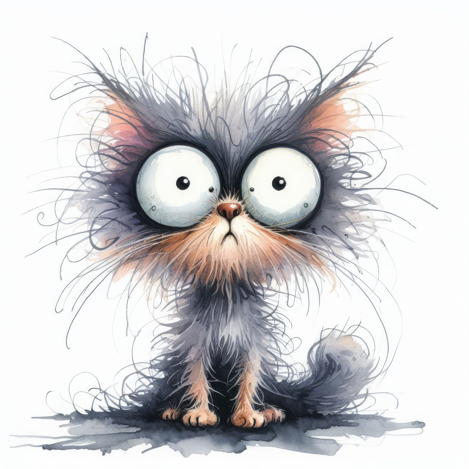 Frazzled Cat Clip Art 10 High Res Watercolor Jpgs for Junk Journaling ...