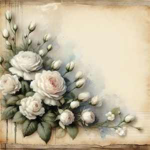 White Rose Paper Clip Art 10 High Res Watercolor Jpgs for Junk ...