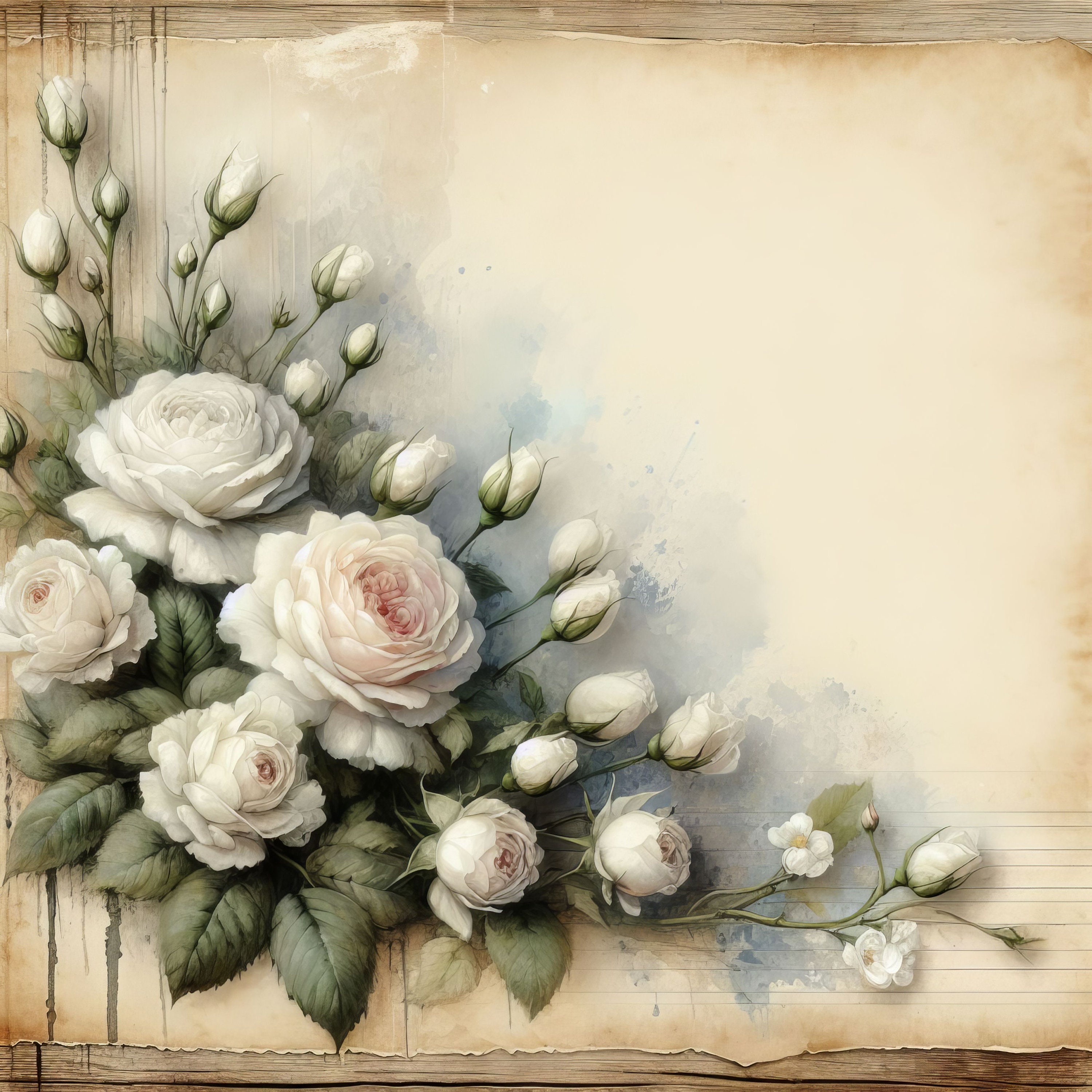 White Rose Paper Clip Art 10 High Res Watercolor Jpgs for Junk ...
