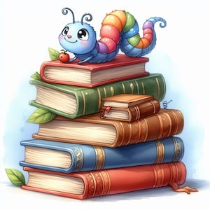 Bookworm Clip Art Bundle 10 High Res Watercolor Jpgs for Junk ...