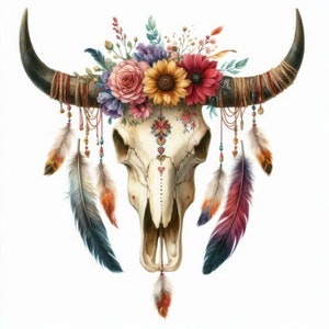 Boho Skull: Clip Art 10 High Res Watercolor Jpgs for Junk Journaling ...
